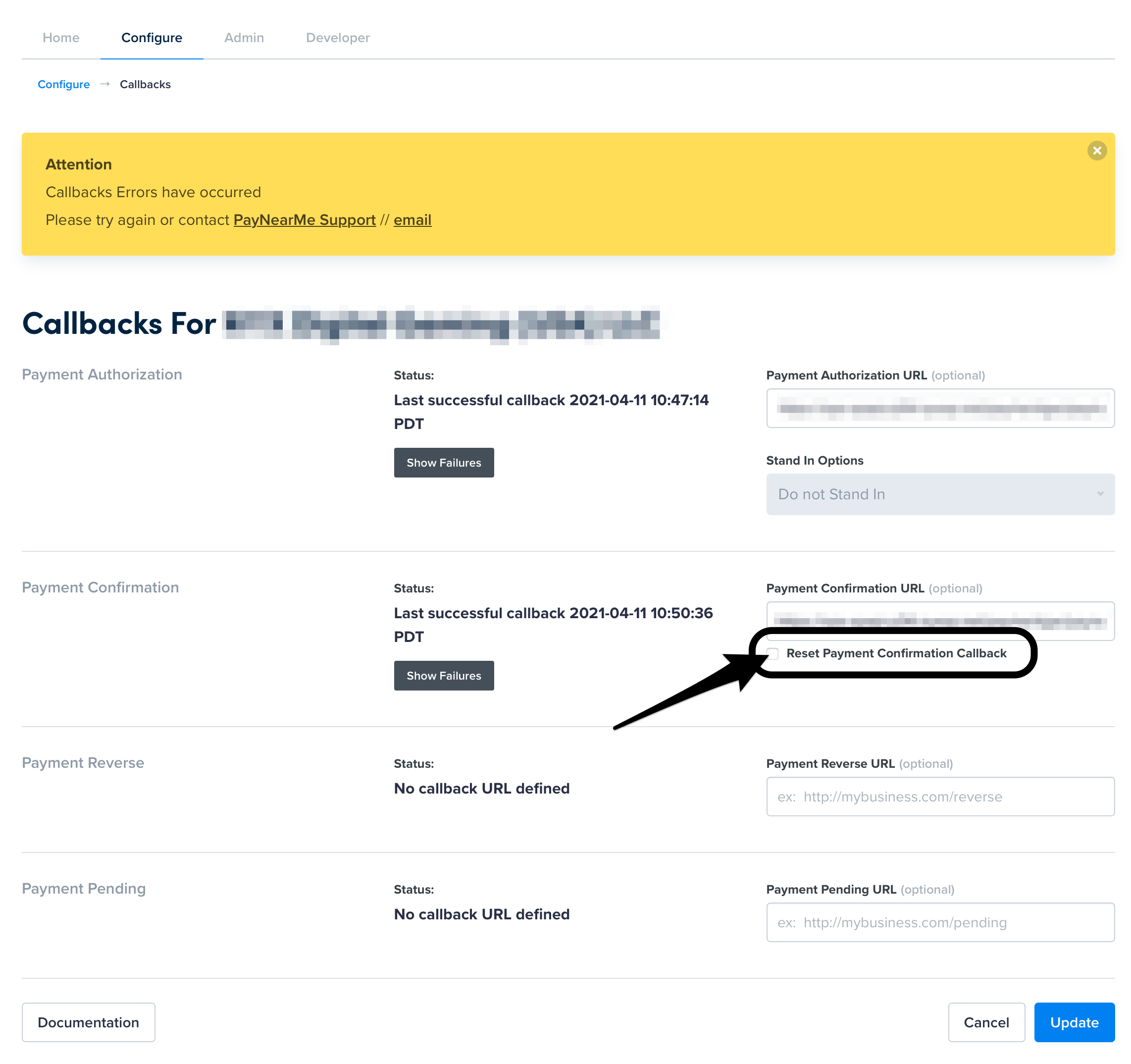 Reset API Callbacks using Business Portal – PayNearMe