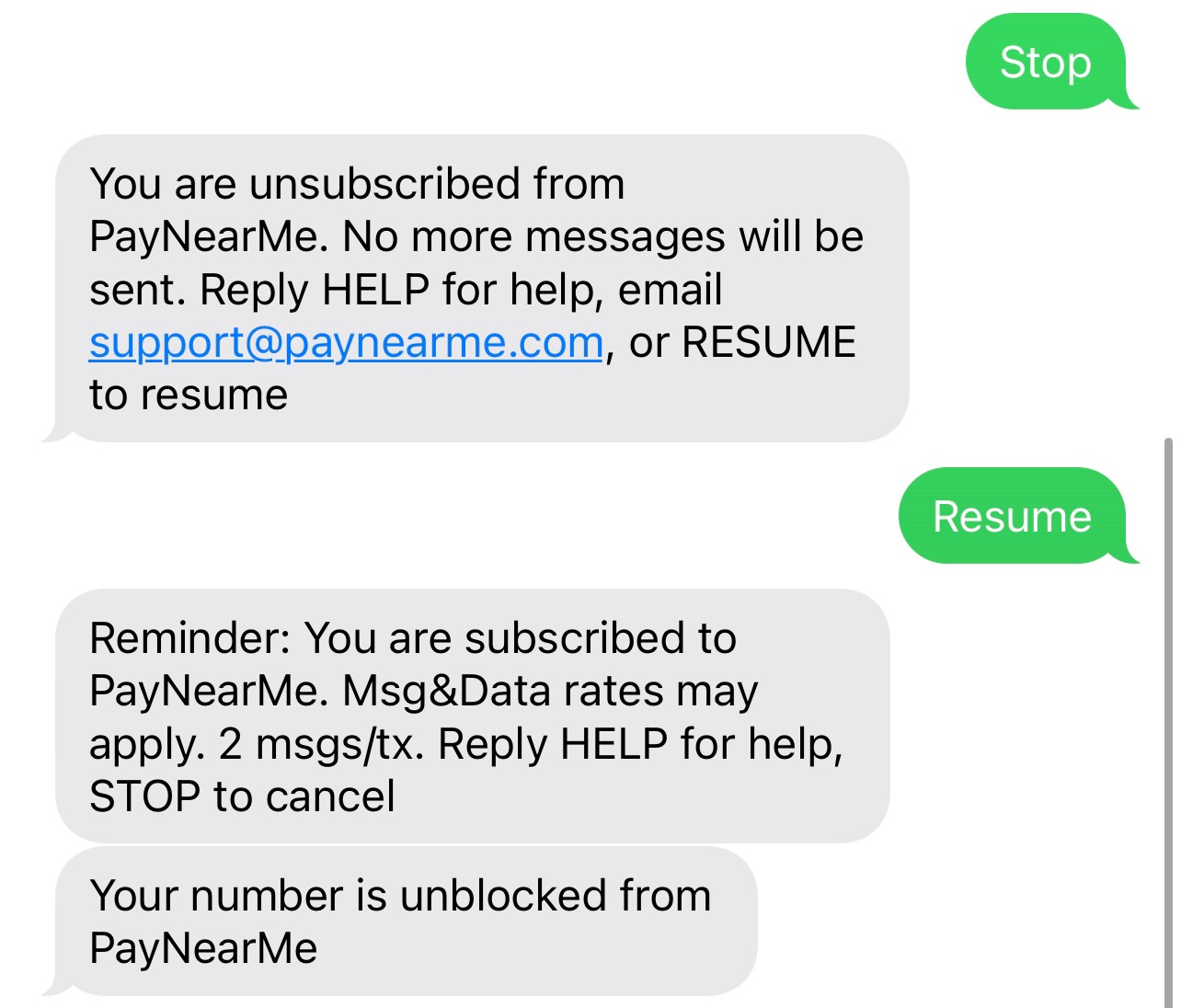 Reply with STOP to opt-out of SMS and RESUME to opt back in – PayNearMe ...